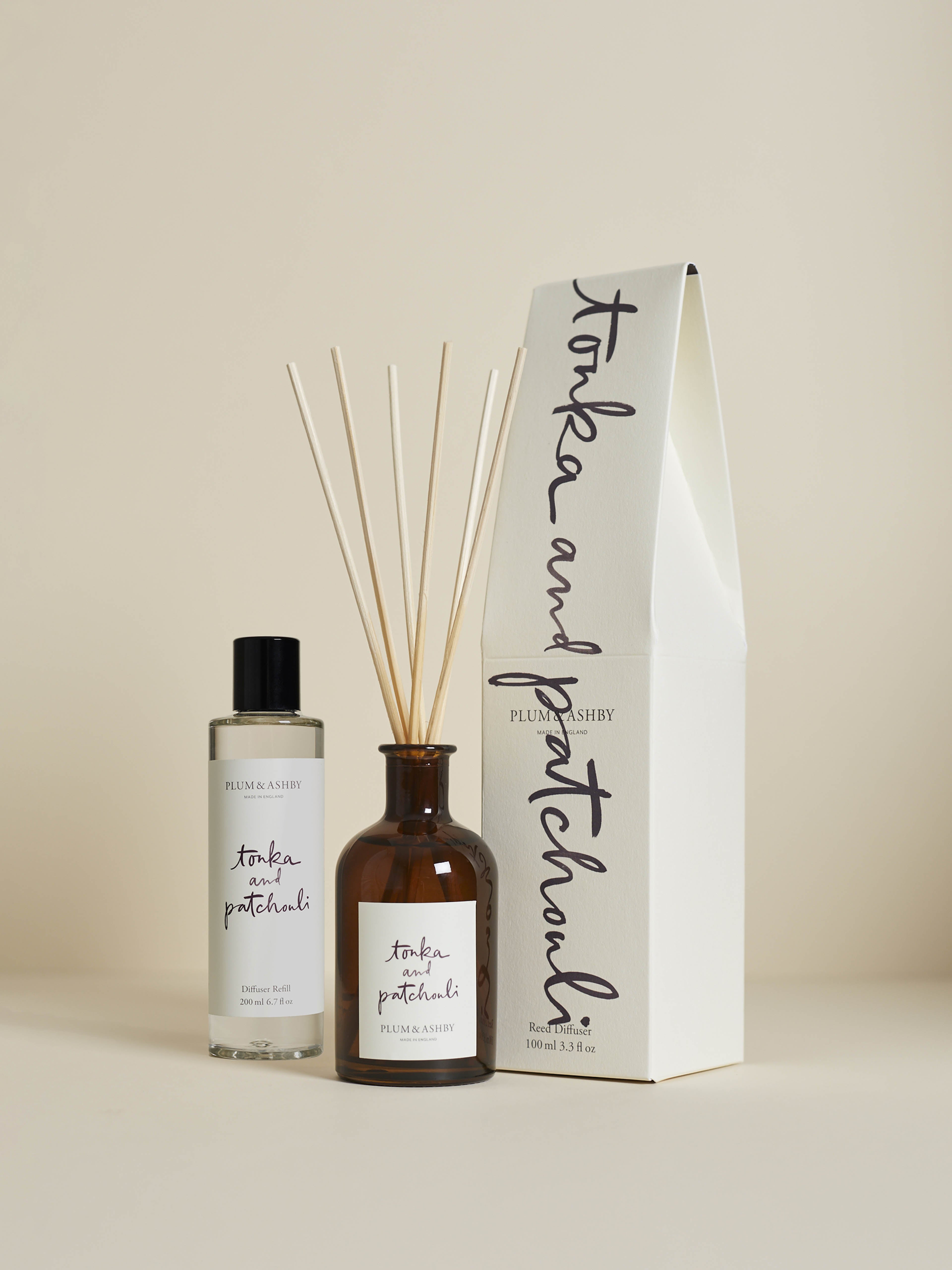 Tonka & Patchouli Diffuser & Diffuser Refill Set – Plum & Ashby