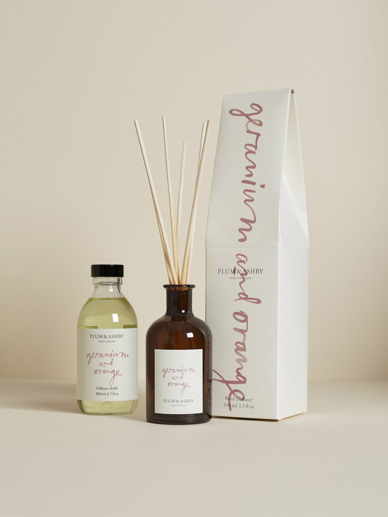 Geranium & Orange Diffuser & Diffuser Refill Set – Plum & Ashby