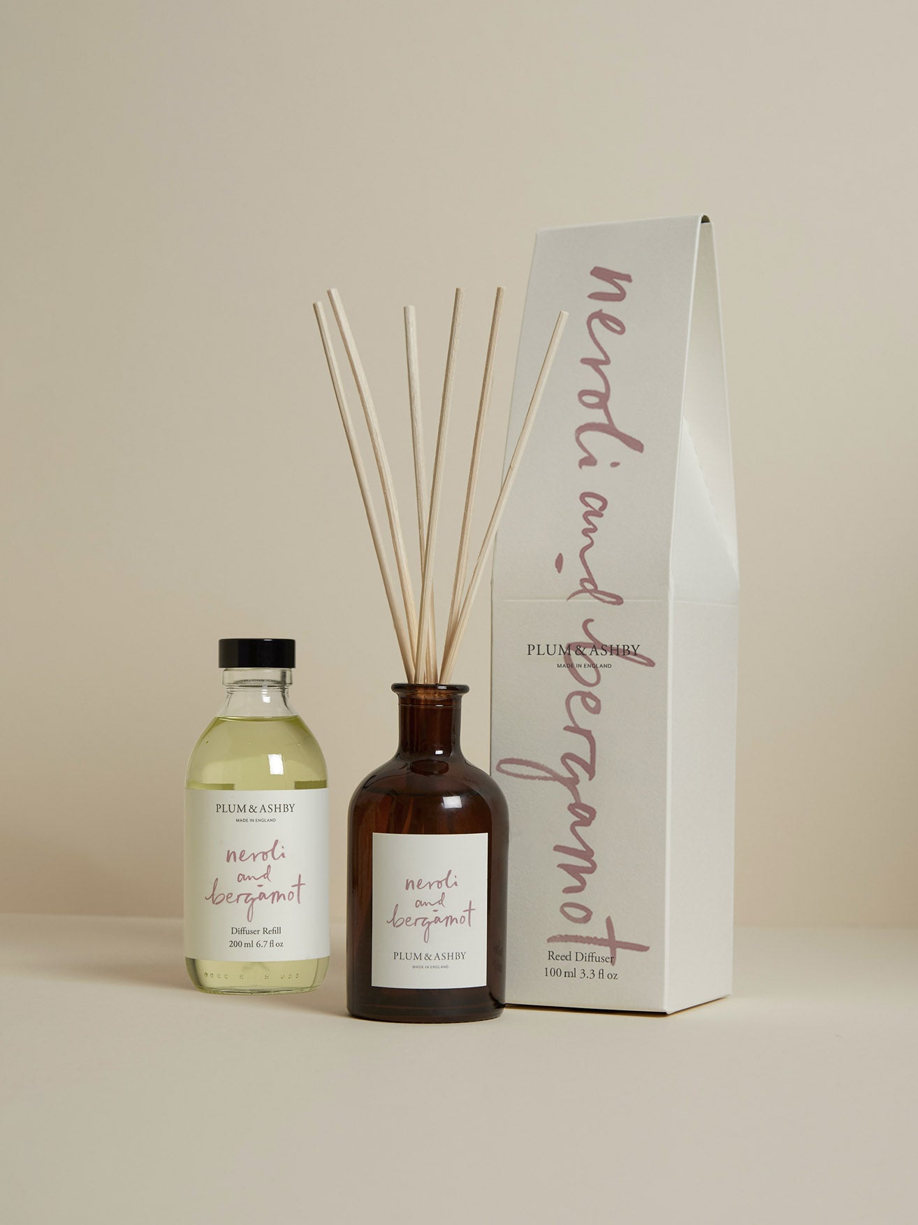 Neroli & Bergamot Diffuser & Diffuser Refill Set – Plum & Ashby