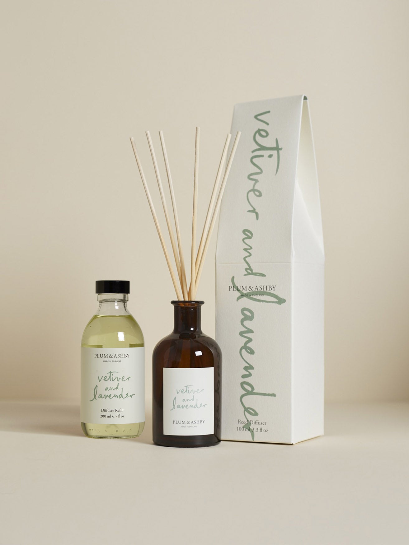 Vetiver & Lavender Diffuser & Diffuser Refill Set – Plum & Ashby