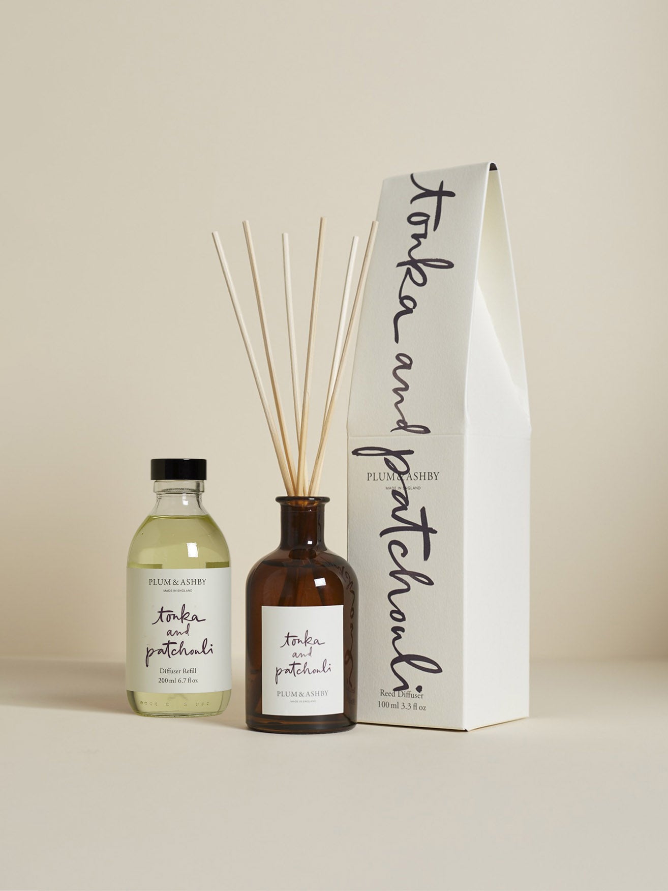 Tonka & Patchouli Diffuser & Diffuser Refill Set – Plum & Ashby