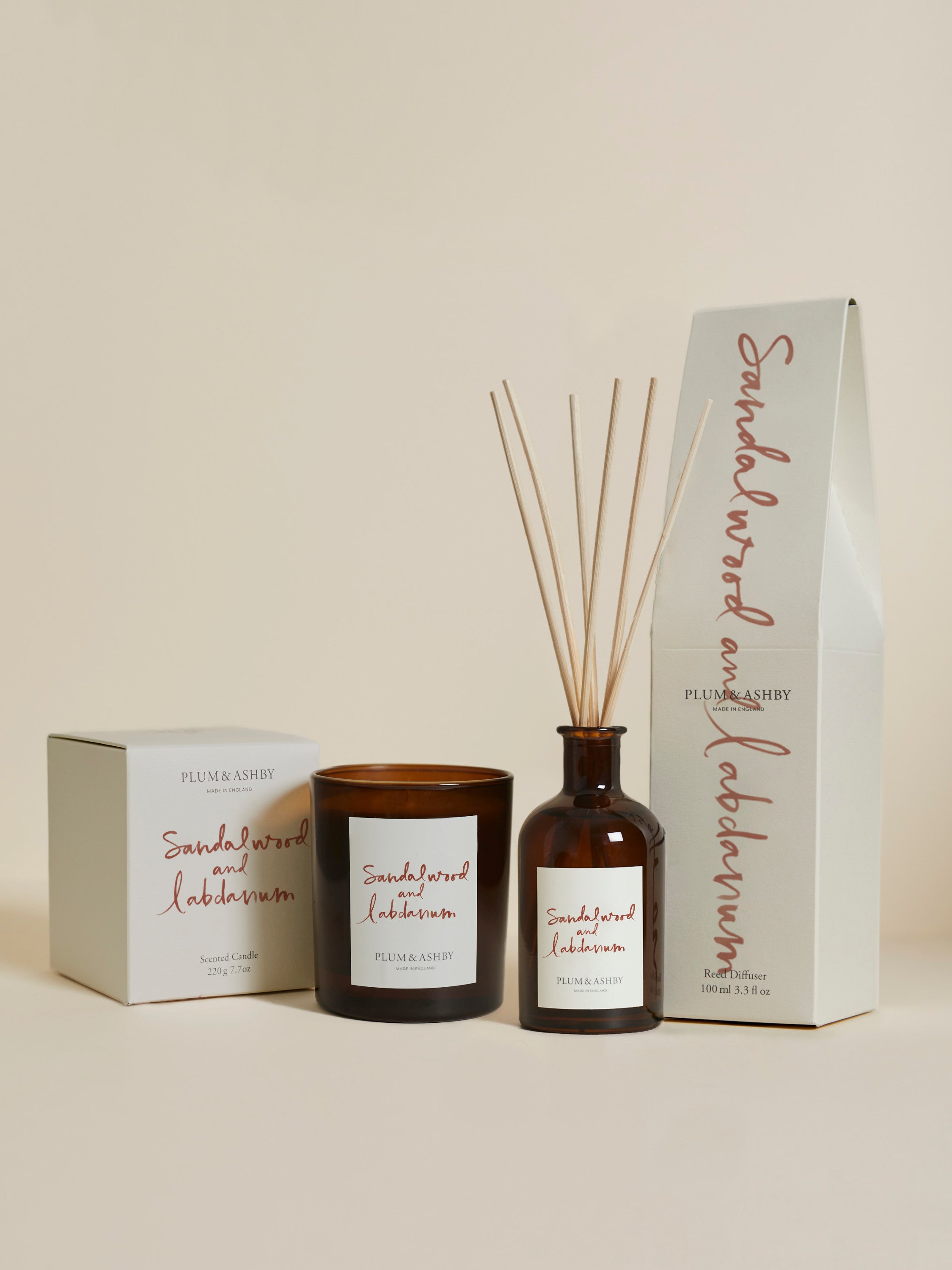 Sandalwood & Labdanum Candle & Diffuser Set – Plum & Ashby
